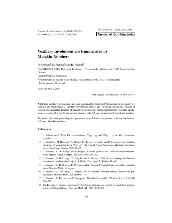 (PDF) Vexillary Involutions are Enumerated by Motzkin Numbers