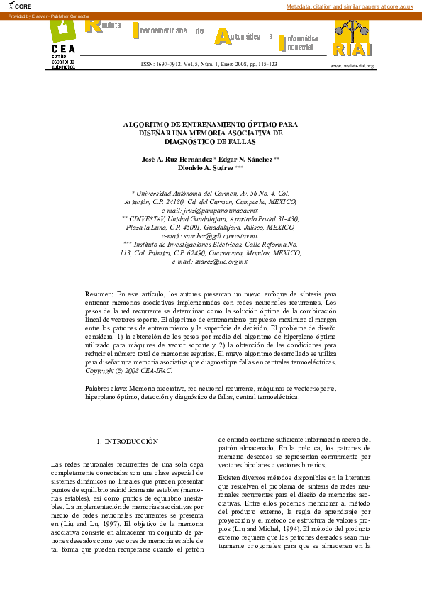(PDF) Algoritmo de entrenamiento ó ptimo para diseñar una memoria asociativa de diagnóstico de ...