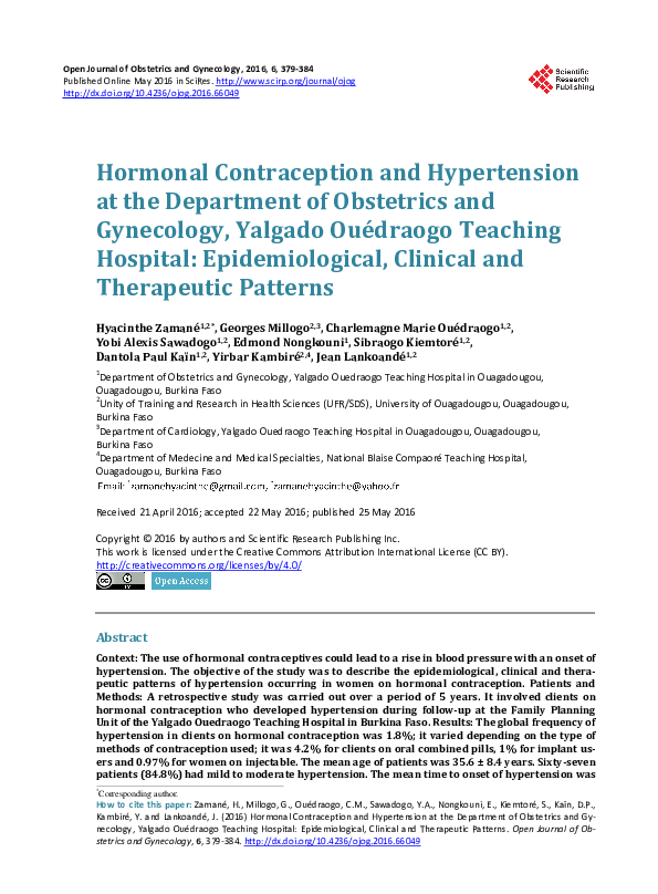 (PDF) Hormonal Contraception and Hypertension at the Department of ...