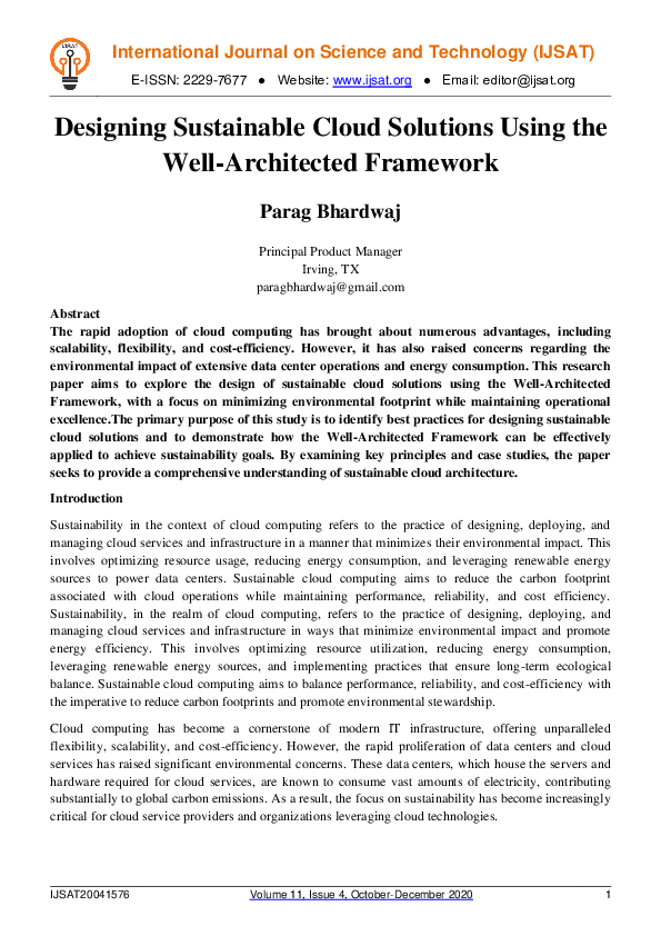 (PDF) Designing Sustainable Cloud Solutions Using the Well-Architected Framework