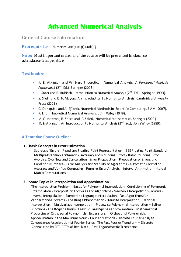 (PDF) Advanced Numerical Analysis
