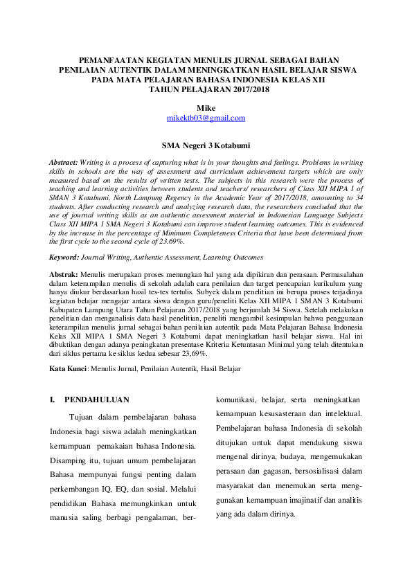 (PDF) Pemanfaatan Kegiatan Menulis Jurnal Sebagai Bahan Penilaian ...