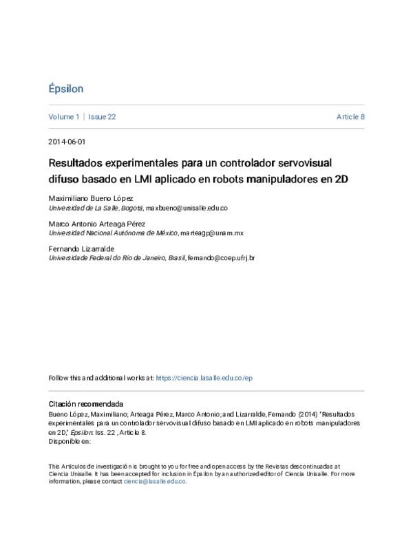 (PDF) Resultados experimentales para un controlador servovisual difuso ...