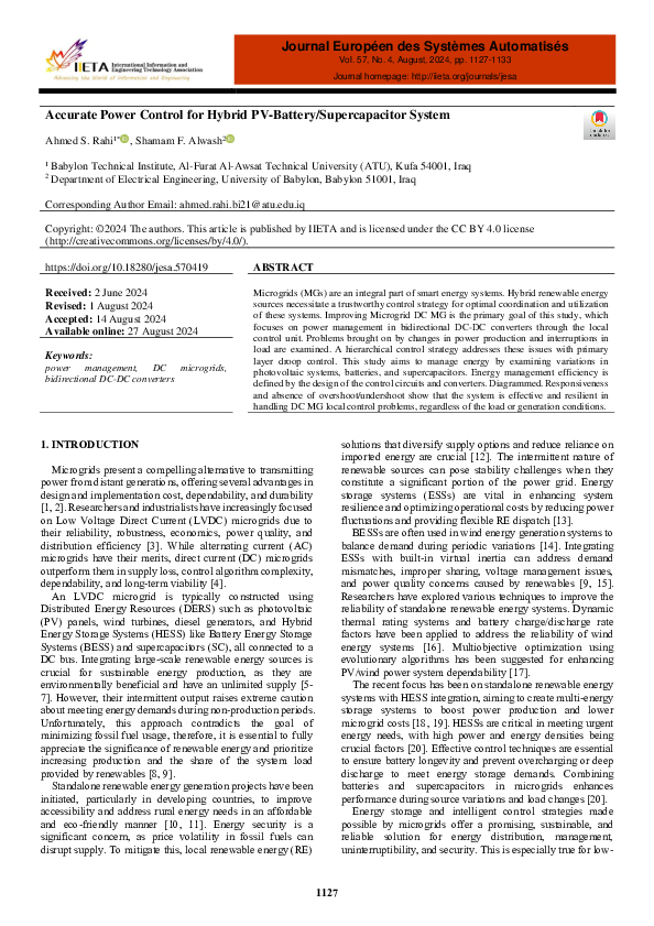 Pdf Accurate Power Control For Hybrid Pv Battery Supercapacitor System