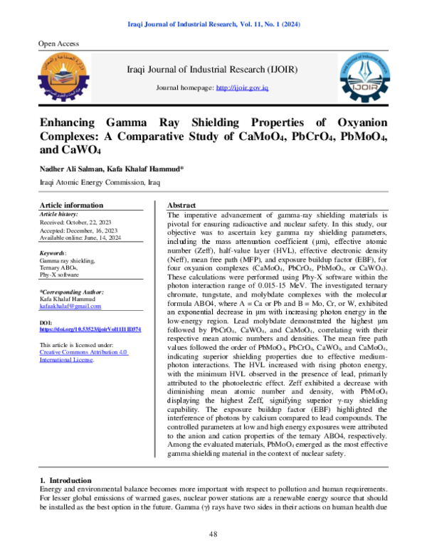 (PDF) Enhancing Gamma Ray Shielding Properties of Oxyanion Complexes: A ...