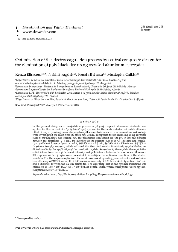 (PDF) Optimization of the electrocoagulation process by central composite design for the ...