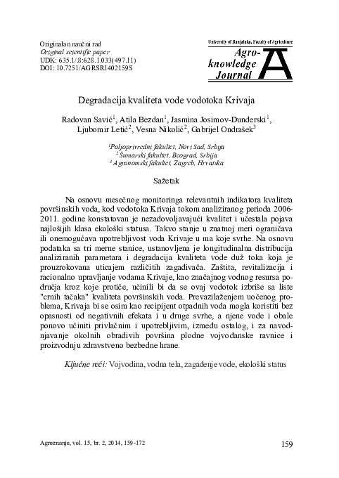 (PDF) Water Quality Degradation of Krivaja Watercourse