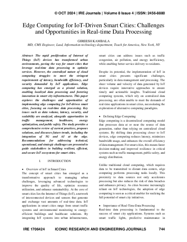 (PDF) Edge Computing for IoT-Driven Smart Cities: Challenges and Opportunities in Real-time Data ...