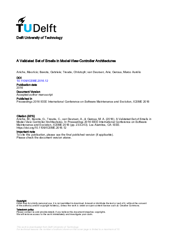 (PDF) A Validated Set of Smells in Model-View-Controller Architectures
