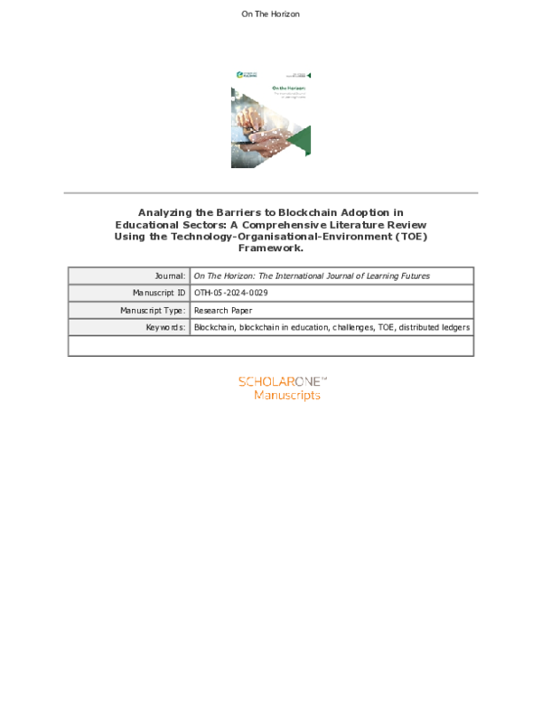 (PDF) Analyzing the Barriers to Blockchain Adoption in Educational Sectors: A Comprehensive ...
