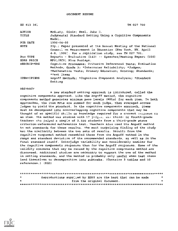 (PDF) Judgmental Standard Setting Using a Cognitive Components Model