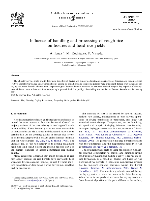 (PDF) Influence of handling and processing of rough rice on fissures ...