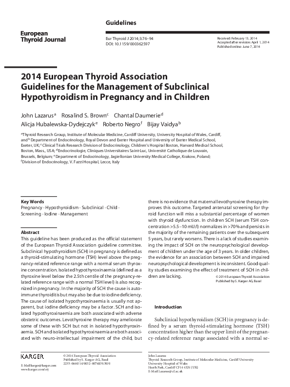 (PDF) 2014 European thyroid association guidelines for the management of subclinical ...