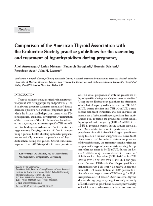 (PDF) Comparison of the American Thyroid Association with the Endocrine ...