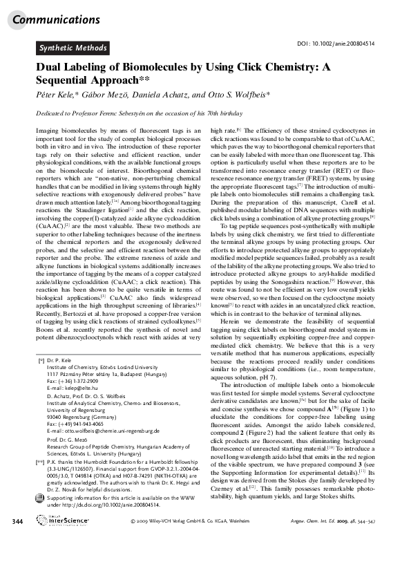 (PDF) Dual Labeling of Biomolecules by Using Click Chemistry: A Sequential Approach