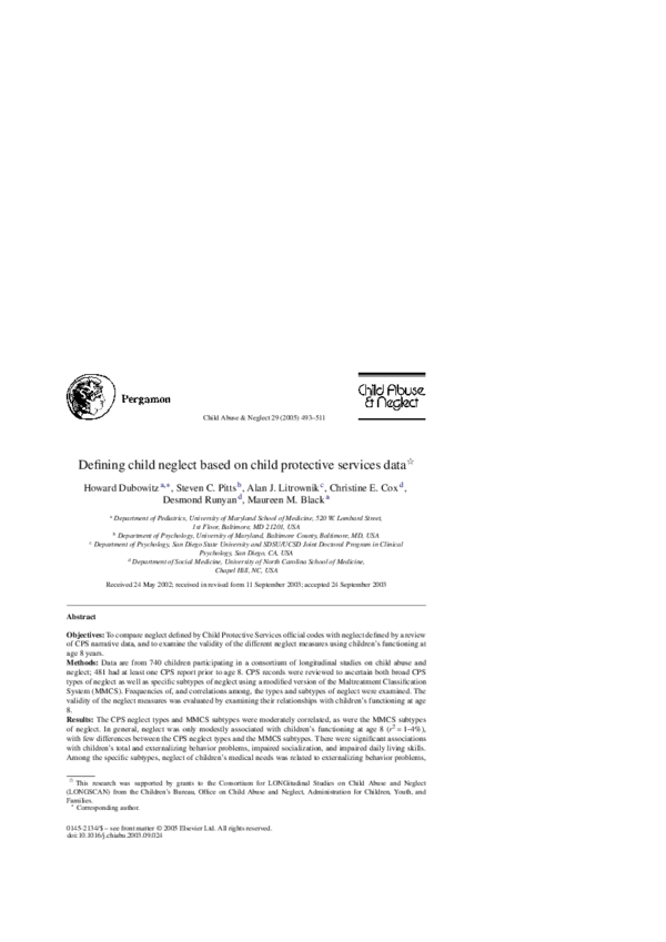 (PDF) Defining child neglect based on child protective services data