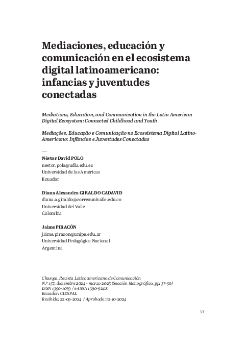 (PDF) Mediaciones, educación y comunicación en el ecosistema digital latinoamericano: infancias ...