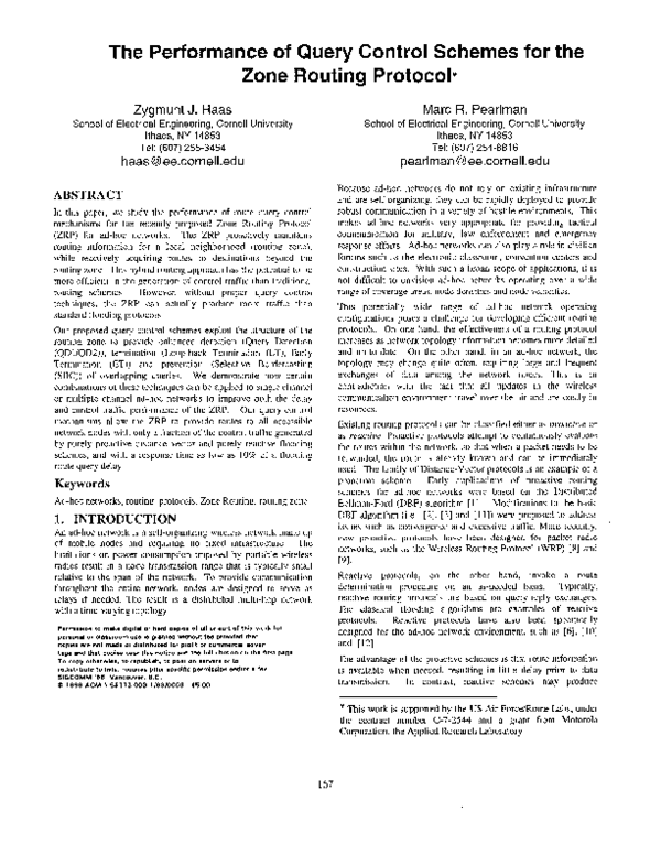 (PDF) The performance of query control schemes for the zone routing protocol