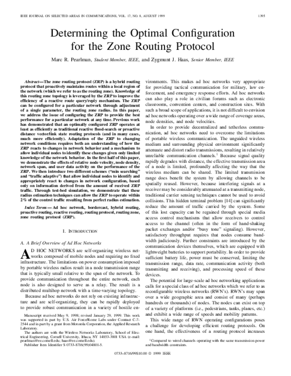 Pdf Determining The Optimal Configuration For The Zone Routing Protocol