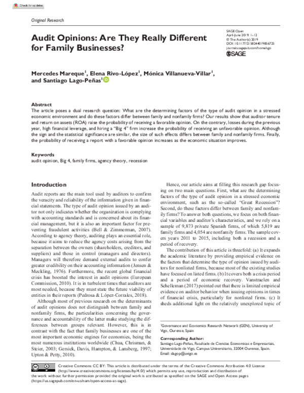 (PDF) Audit Opinions: Are They Really Different for Family Businesses?