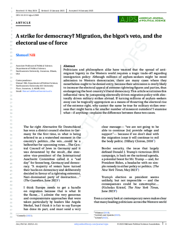 (PDF) A strike for democracy? Migration, the bigot's veto, and the ...