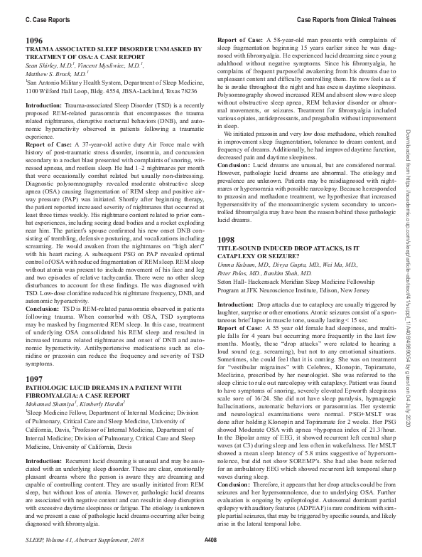 (PDF) 1096 Trauma Associated Sleep Disorder Unmasked by Treatment of ...