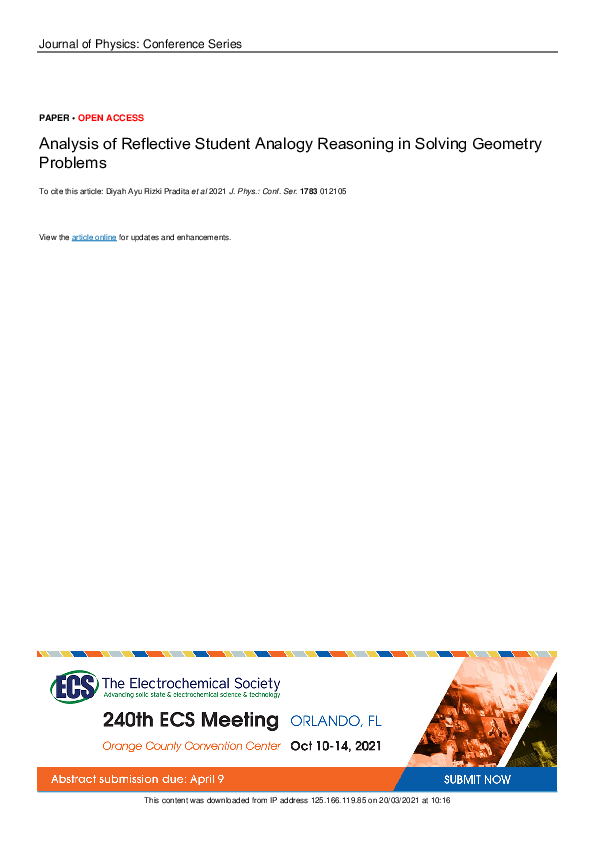 (PDF) Analysis of Reflective Student Analogy Reasoning in Solving Geometry Problems