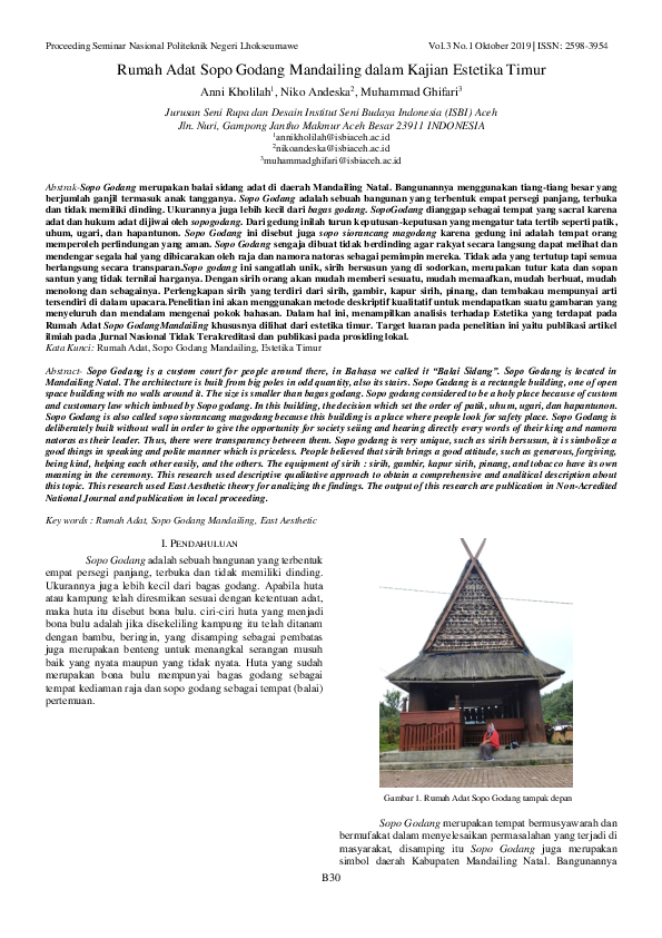 (PDF) Rumah Adat Sopo Godang Mandailing dalam Kajian Estetika Timur