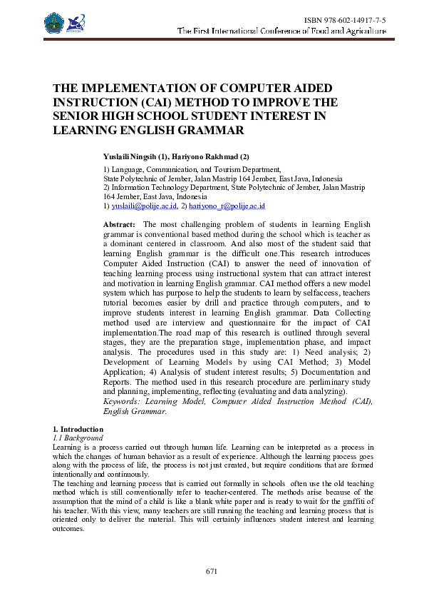 (PDF) The Implementation Of Computer Aided Instruction (Cai) Method to Improve The Senior High ...