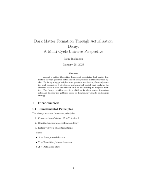 (PDF) Dark Matter Formation Through Actualization Decay: A Multi-Cycle Universe Perspective