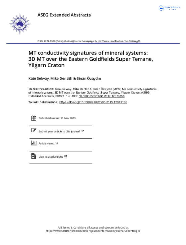 (PDF) MT conductivity signatures of mineral systems: 3D MT over the ...