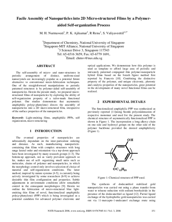 (PDF) Facile Assembly of Nanoparticles into 2D Micro-structured Films by a Polymer- aided Self ...