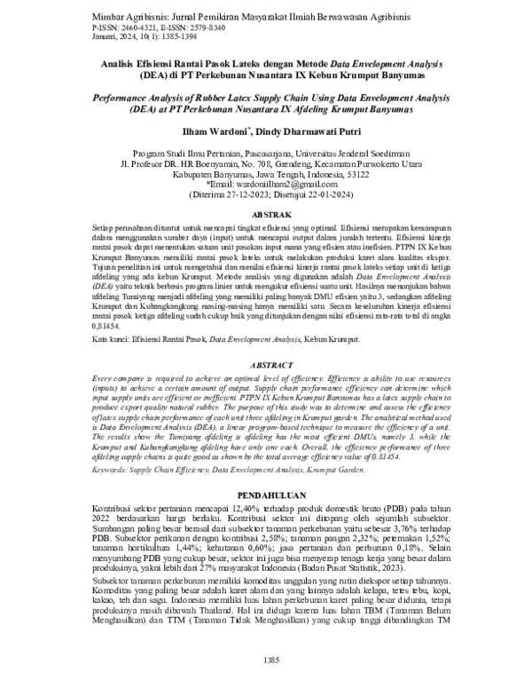 (PDF) Analisis Efisiensi Rantai Pasok Lateks dengan Metode Data ...