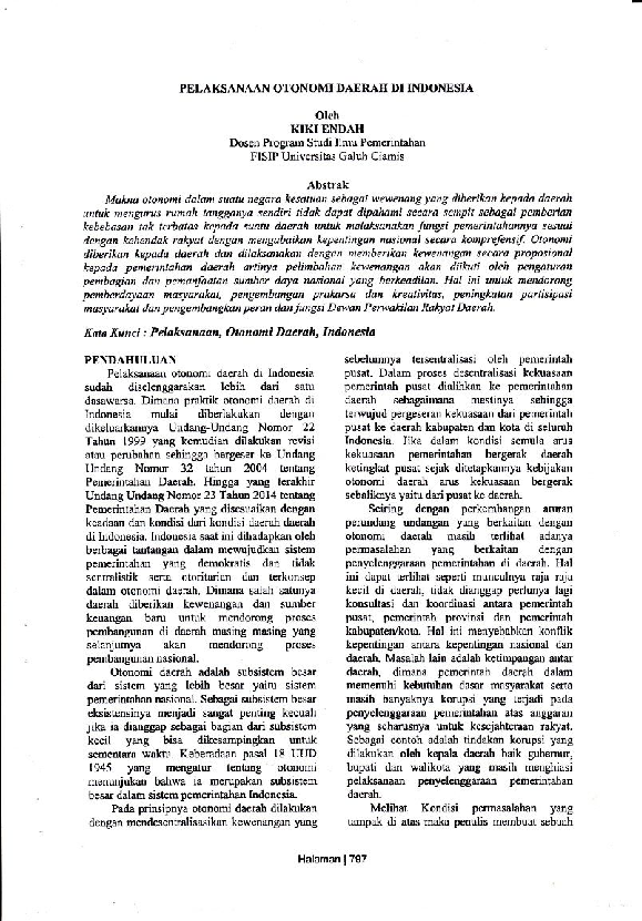 (PDF) Pelaksanaan Otonomi Daerah DI Indonesia