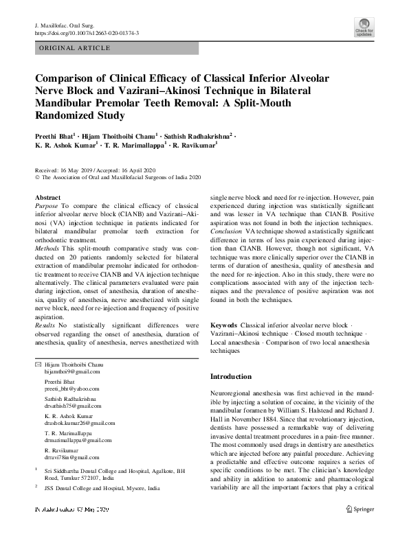 (PDF) Comparison of Clinical Efficacy of Classical Inferior Alveolar ...