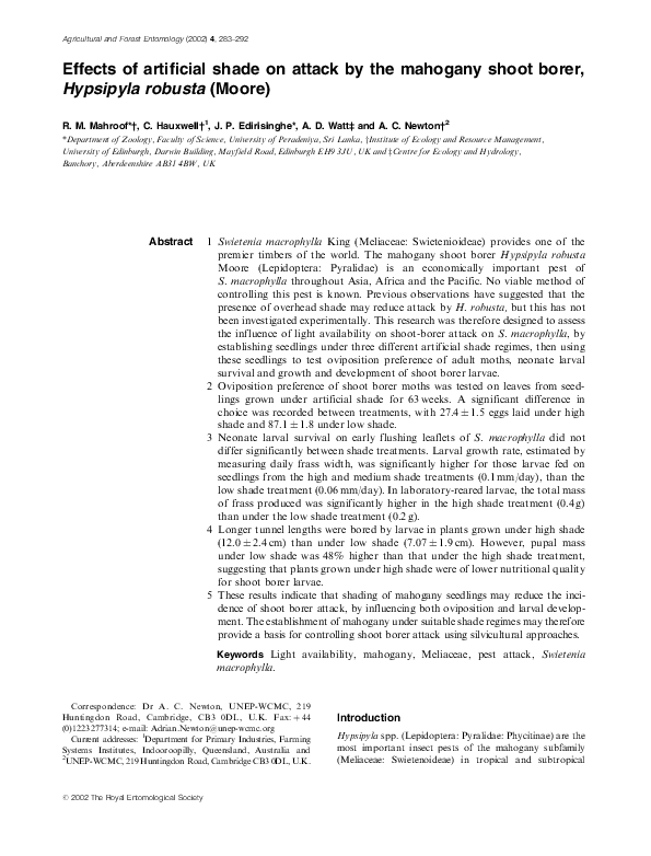 (PDF) Effects of artificial shade on attack by the mahogany shoot borer ...