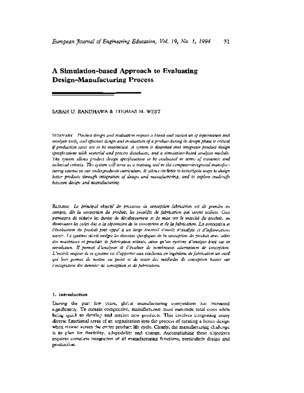 (PDF) A Simulation-based Approach to Evaluating Design-Manufacturing Process
