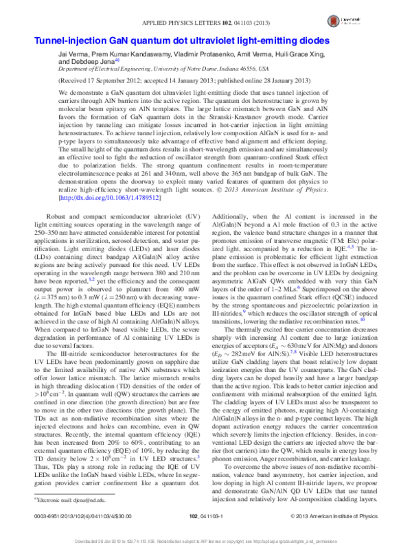(PDF) Tunnel-injection GaN quantum dot ultraviolet light-emitting diodes