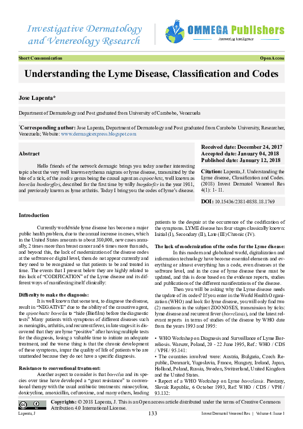 (PDF) Understanding the Lyme Disease, Classification and Codes