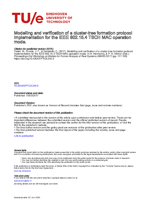 (PDF) Modelling and Verification of a Cluster-tree Formation Protocol Implementation for the ...