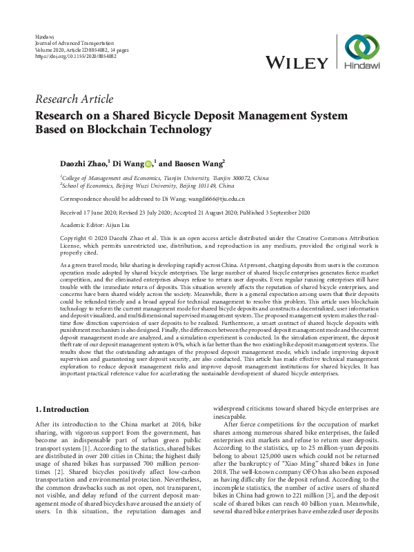 (PDF) Research on a Shared Bicycle Deposit Management System Based on ...