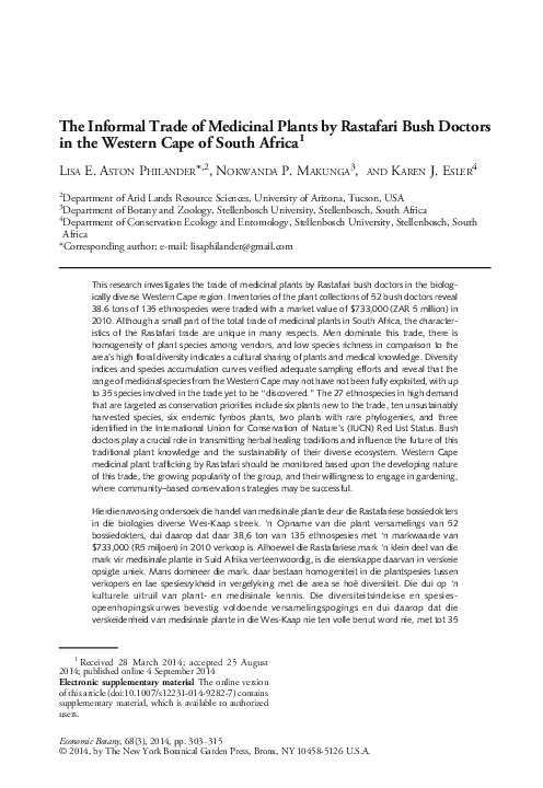 (PDF) The Informal Trade of Medicinal Plants by Rastafari Bush Doctors ...