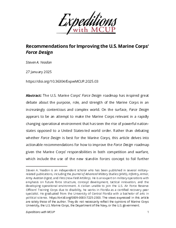 (PDF) Recommendations for Improving the U.S. Marine Corps' Force Design