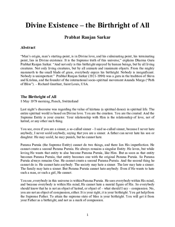 (PDF) Divine Existence -- the Birthright of All