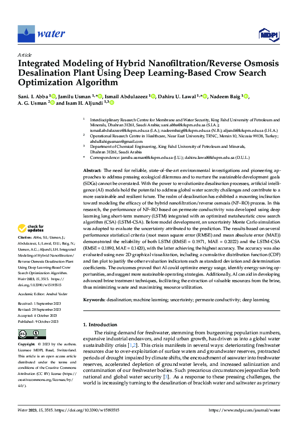 (PDF) Integrated Modeling of Hybrid Nanofiltration/Reverse Osmosis ...