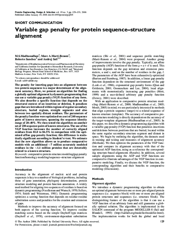 (PDF) Variable gap penalty for protein sequence–structure alignment