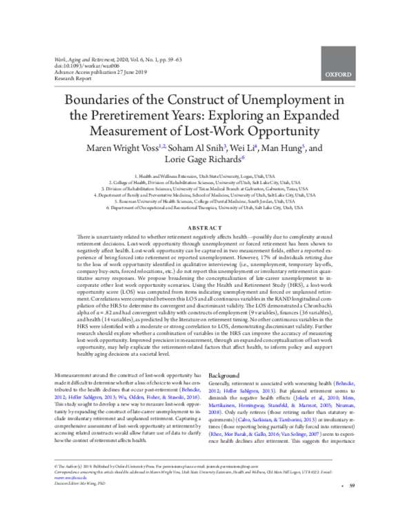 (PDF) Boundaries of the Construct of Unemployment in the Preretirement Years: Exploring an ...