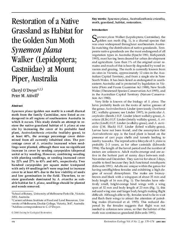 (PDF) Restoration of a Native Grassland as Habitat for the Golden Sun ...