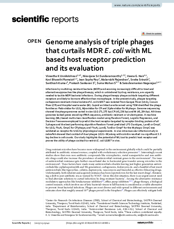 (PDF) Genome analysis of triple phages that curtails MDR E. coli with ML based host receptor ...
