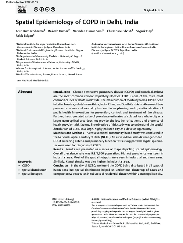(PDF) Spatial Epidemiology of COPD in Delhi, India